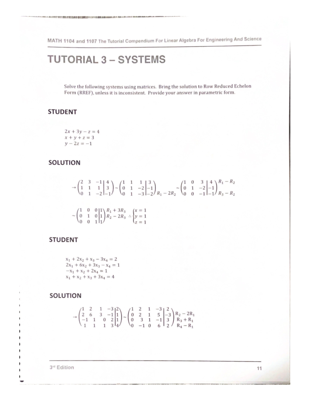 MATH 1104 and 1107 The Tutorial Compendium For Linear Algebra For ...