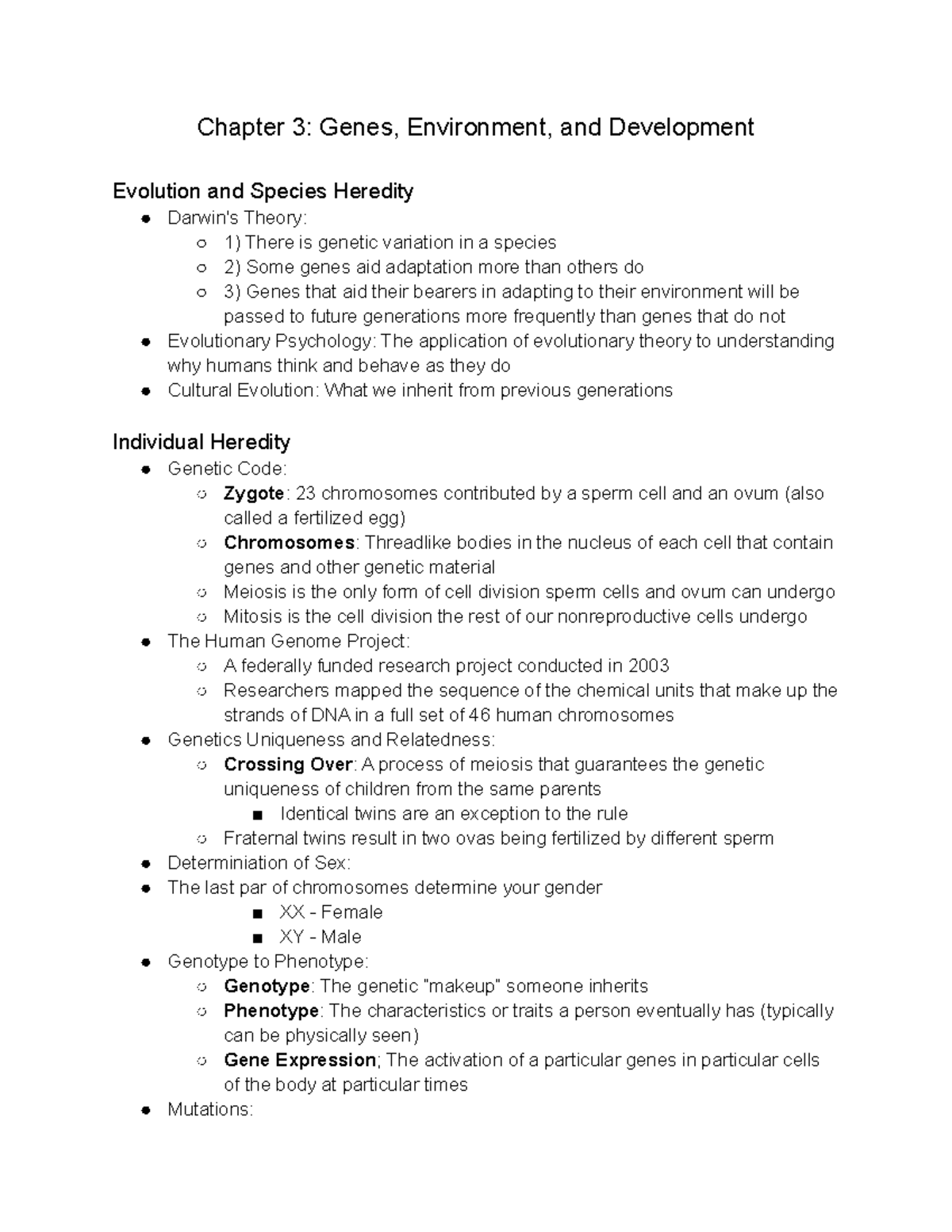 Chapter 3 Genes, Environment, and Development - Chapter 3: Genes ...