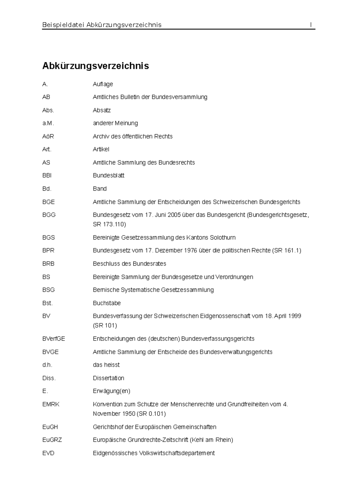 Vorlage Abkuerzungsverzeichnis - Beispieldatei Abkürzungsverzeichnis ...