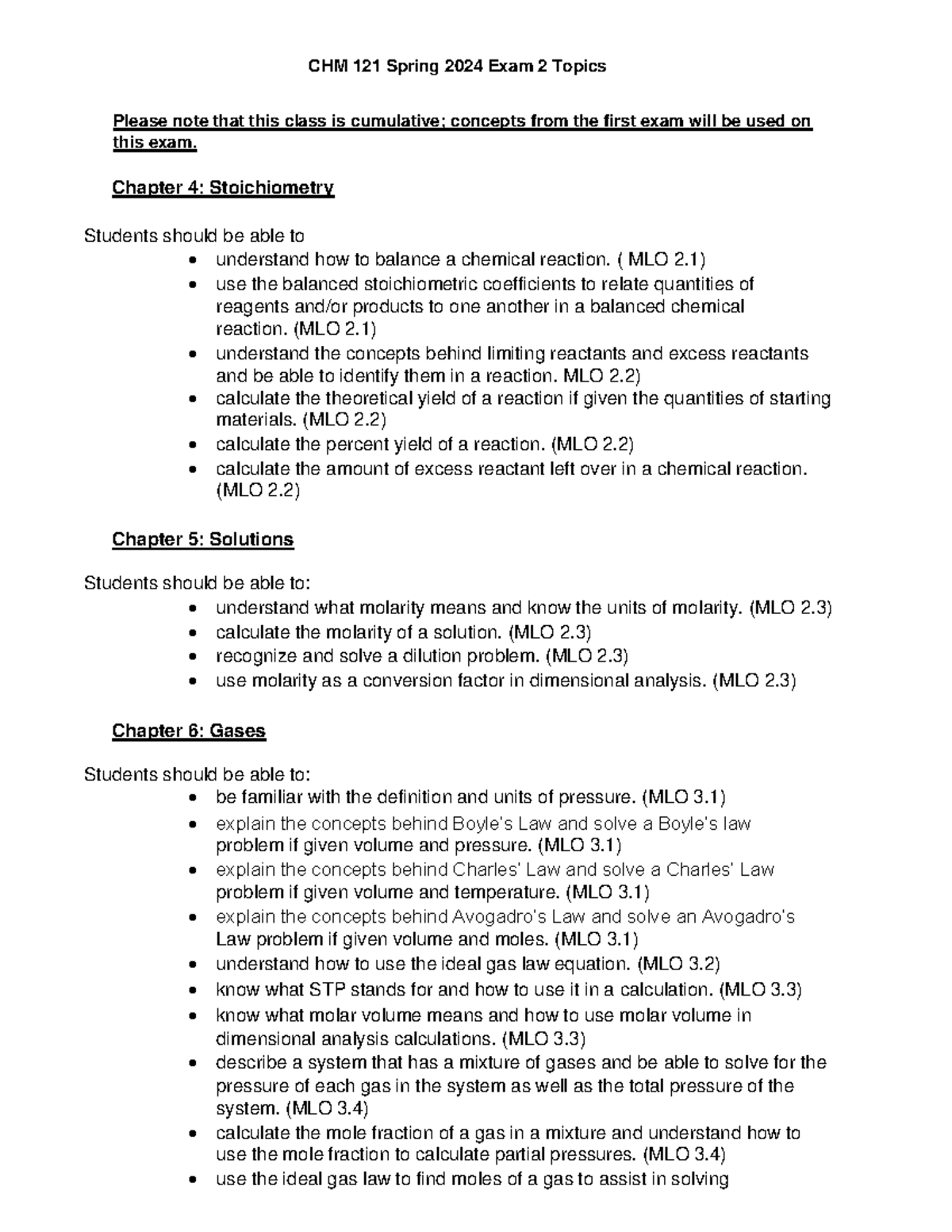 Exam 2 - Guide - A precalculus and trig practice shet - CHM 121 Spring ...
