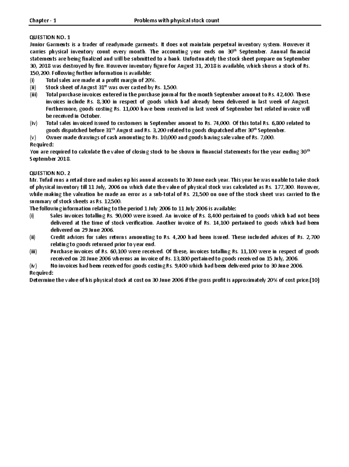 Problems with physical count [Questions Solutions] - Chapter - 1 ...