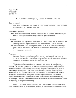 Lab Report Cellular Processes Experiment - Brynn Abbott BYS 119L 03 April 2021 The effects of ...