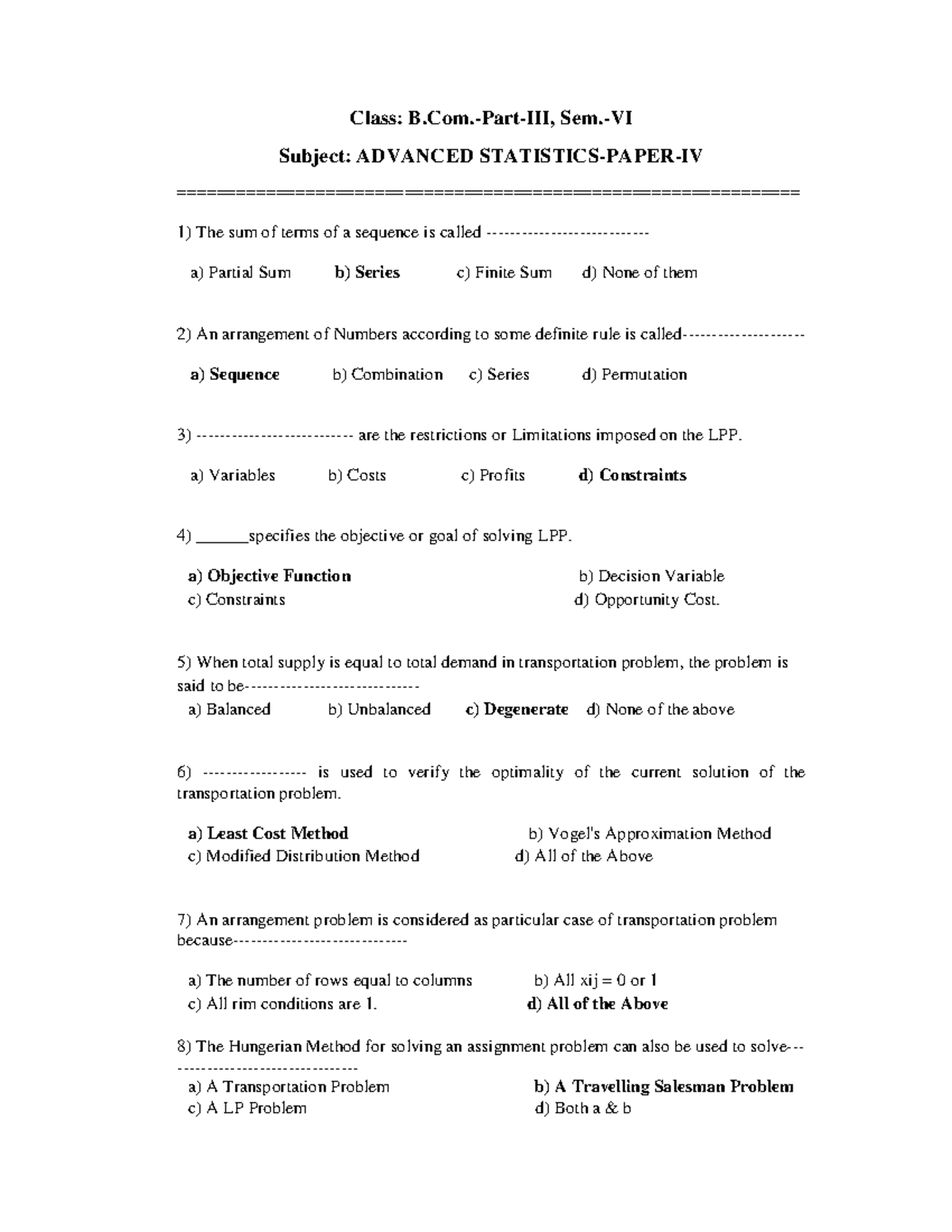 Advanced Statistics-Paper-III - Class: B.-Part-III, Sem.-VI Subject ...