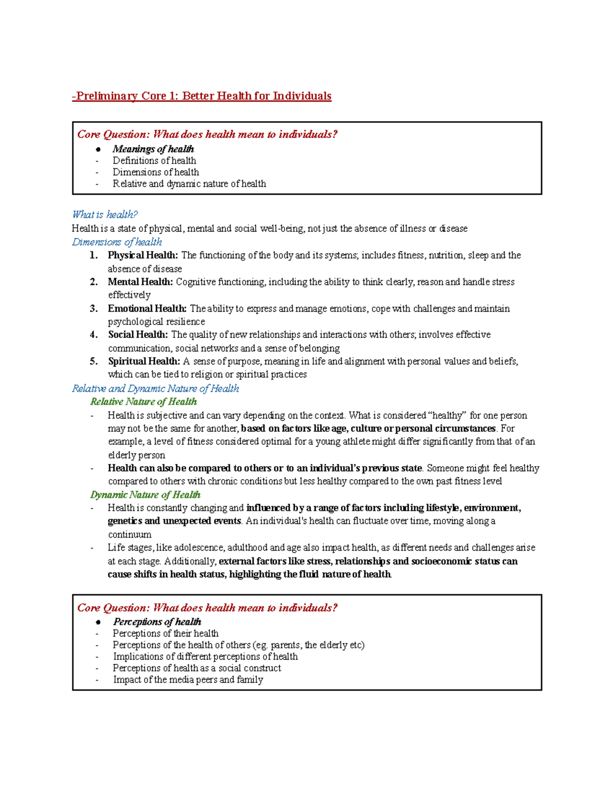 Pdhpe Notes 2024 - Core 1: Better Health for Individuals Includes ...