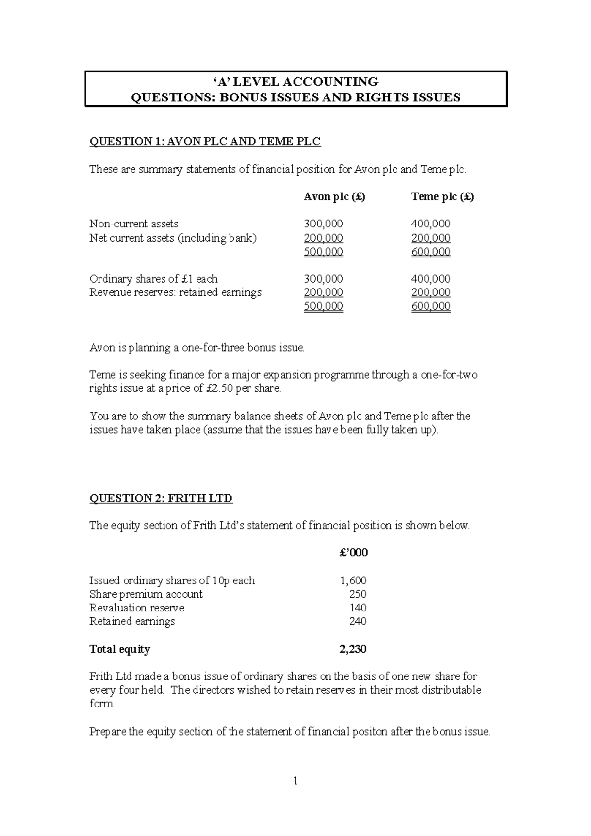 1 - modern political thought - ‘A’ LEVEL ACCOUNTING QUESTIONS: BONUS ...