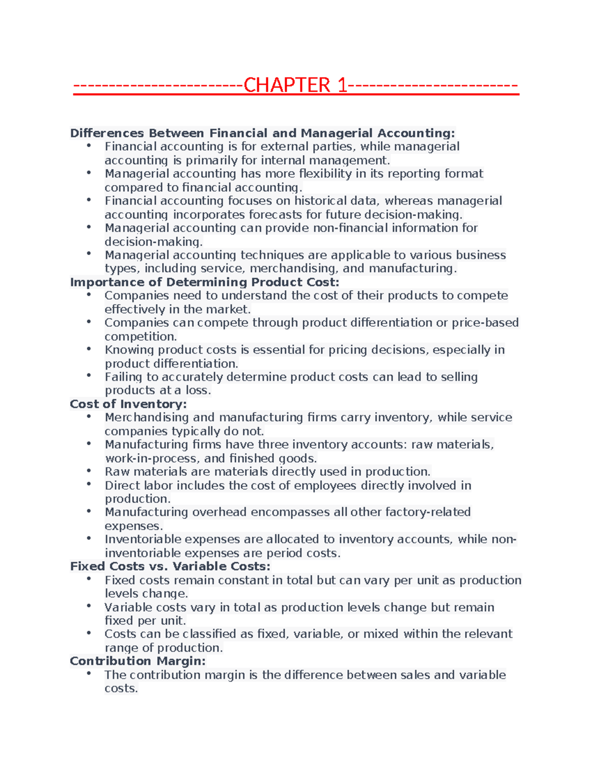 Accounting Midterm Study Guide 9-5-23 -CHAPTER 1- Differences Between Financial and Managerial ...