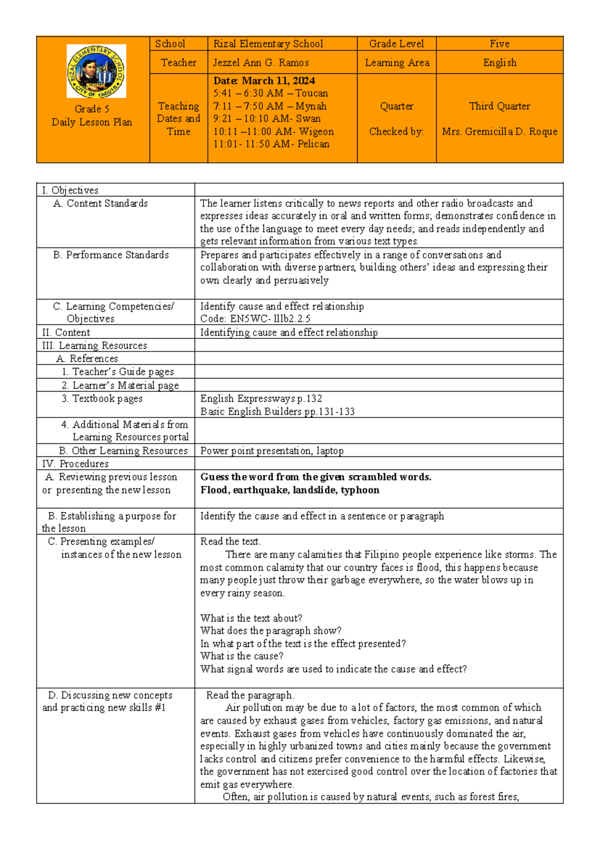 Mar-11-cause-effect - Lesson Plan - School Rizal Elementary School ...