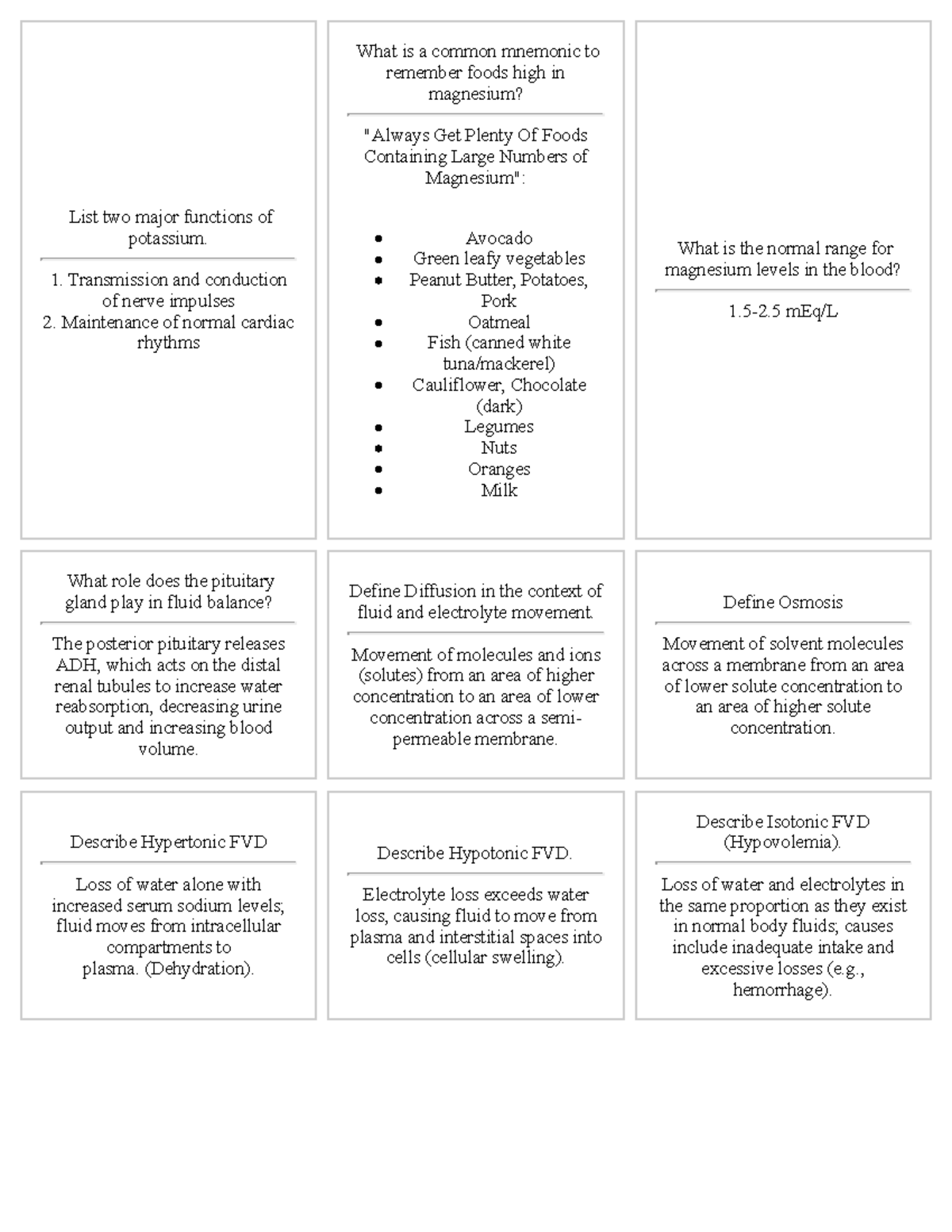 Fluids and Electrolytes LECTURE NOTES for Medical Surgical Nursing ...