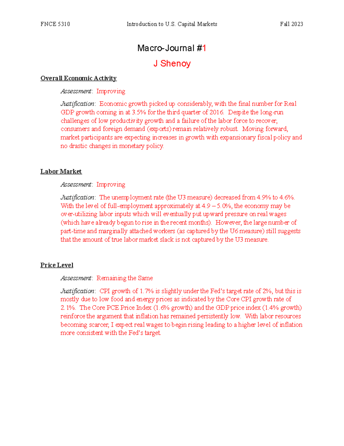 FNCE 5310 Macro Journal Sample - FNCE 5310 Introduction to U. Capital ...