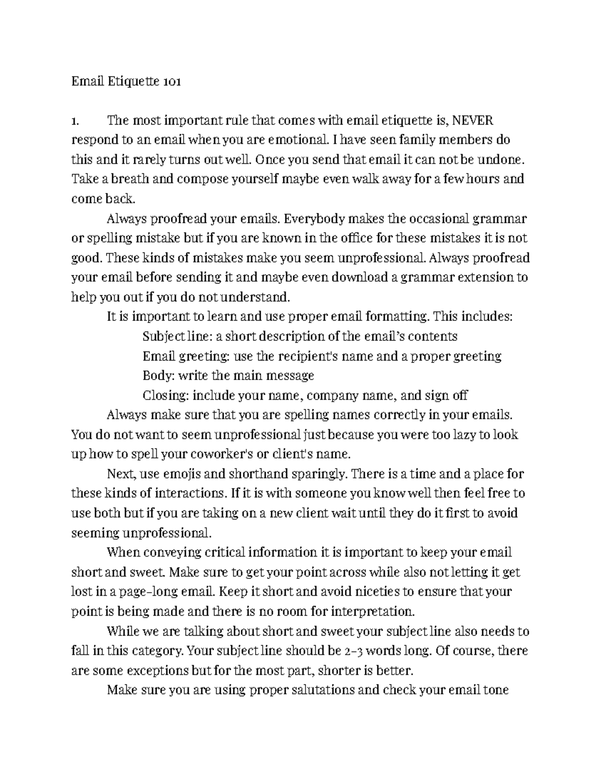 Email Etiquette-Assigned Coursework - Email Etiquette 101 The most ...