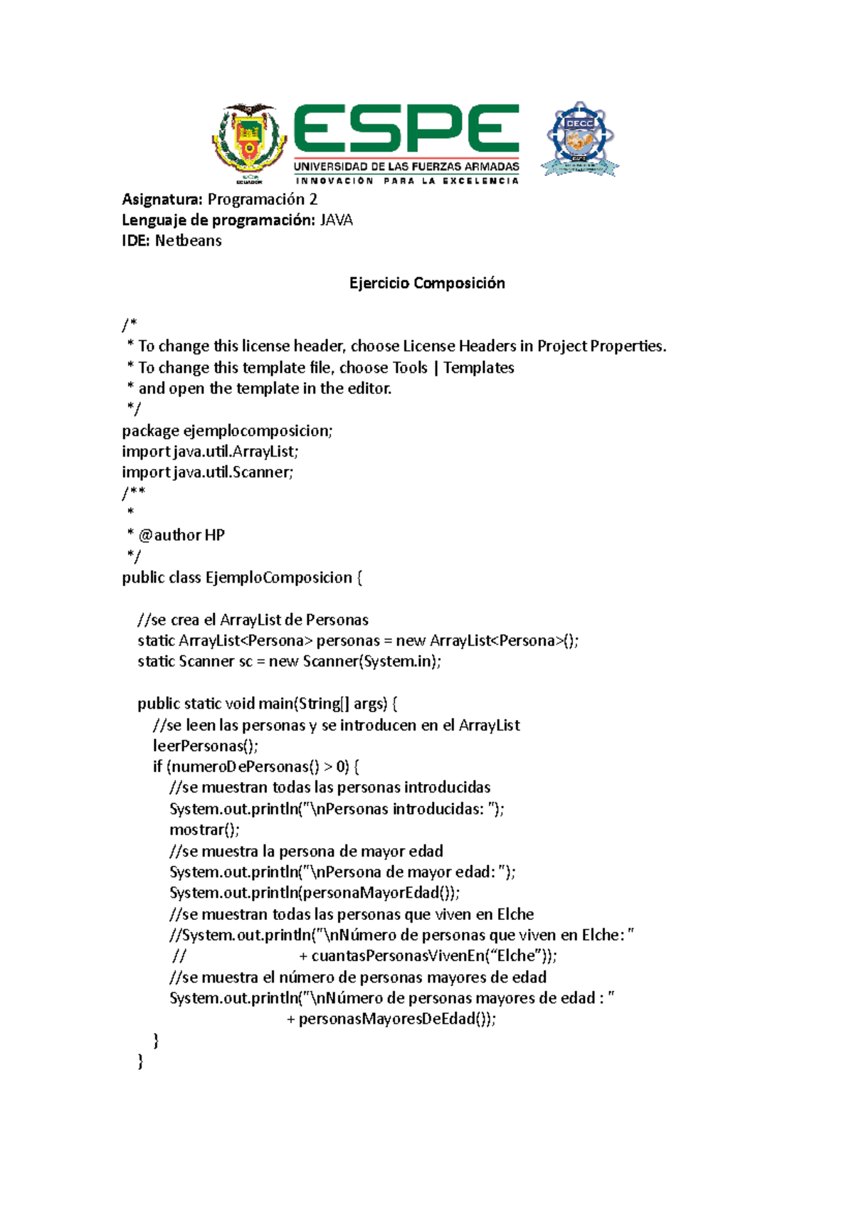 Ejercicio Composición - Asignatura: Programación 2 Lenguaje de ...