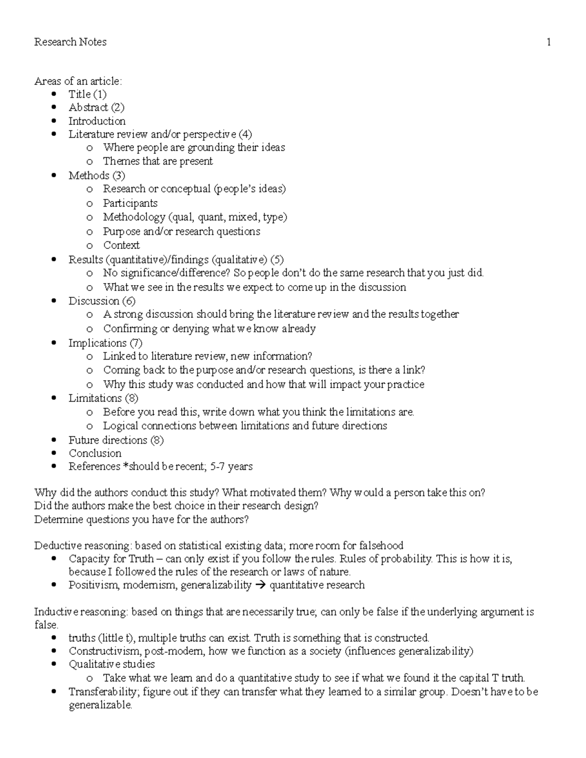 Research & Design Notes - Areas of an article: Title (1) Abstract (2 ...