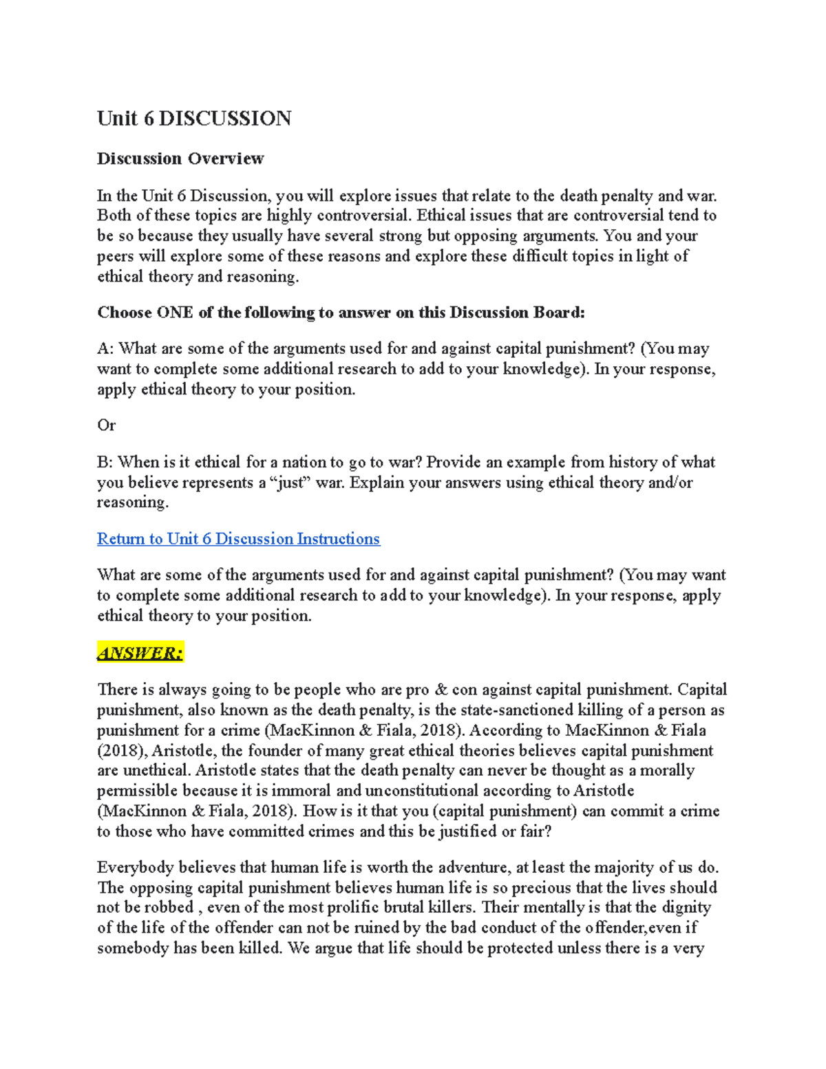 HU245 Unit 6 Discussion - Unit 6 DISCUSSION Discussion Overview In the ...