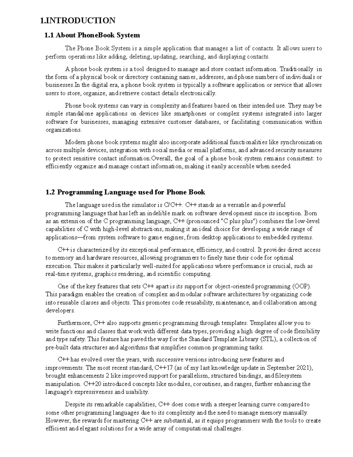 Daa project - xyz - 1 1 About PhoneBook System The Phone Book System is ...