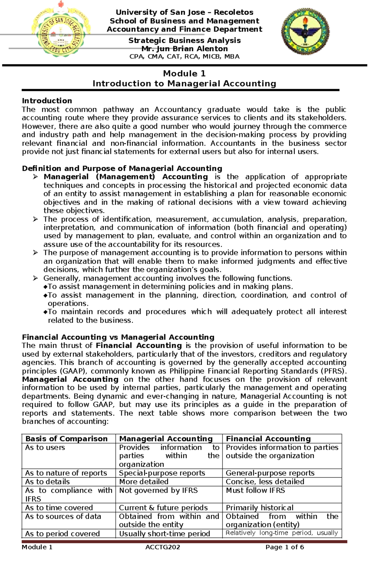 Module-1 - Lecture notes 1 - University of San Jose – Recoletos School ...