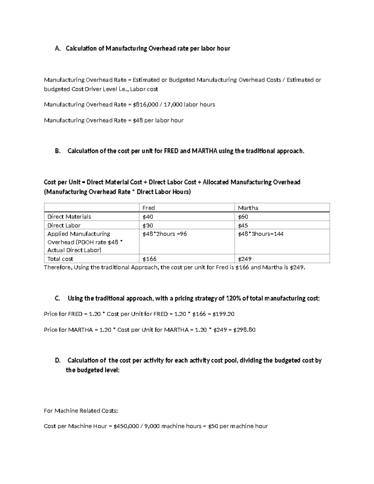 Calculation of Manufacturing Overhead rate per labor hour - A ...