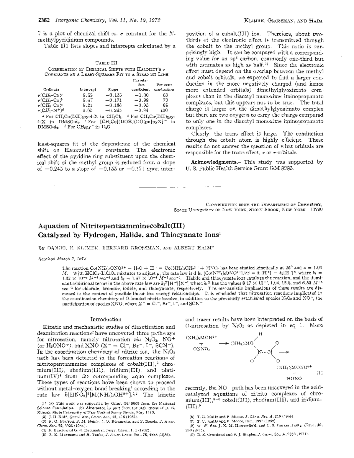 Aquation of nitritopentaamminecobalt III - 2382 zyxwvutsrqpoInorganic ...