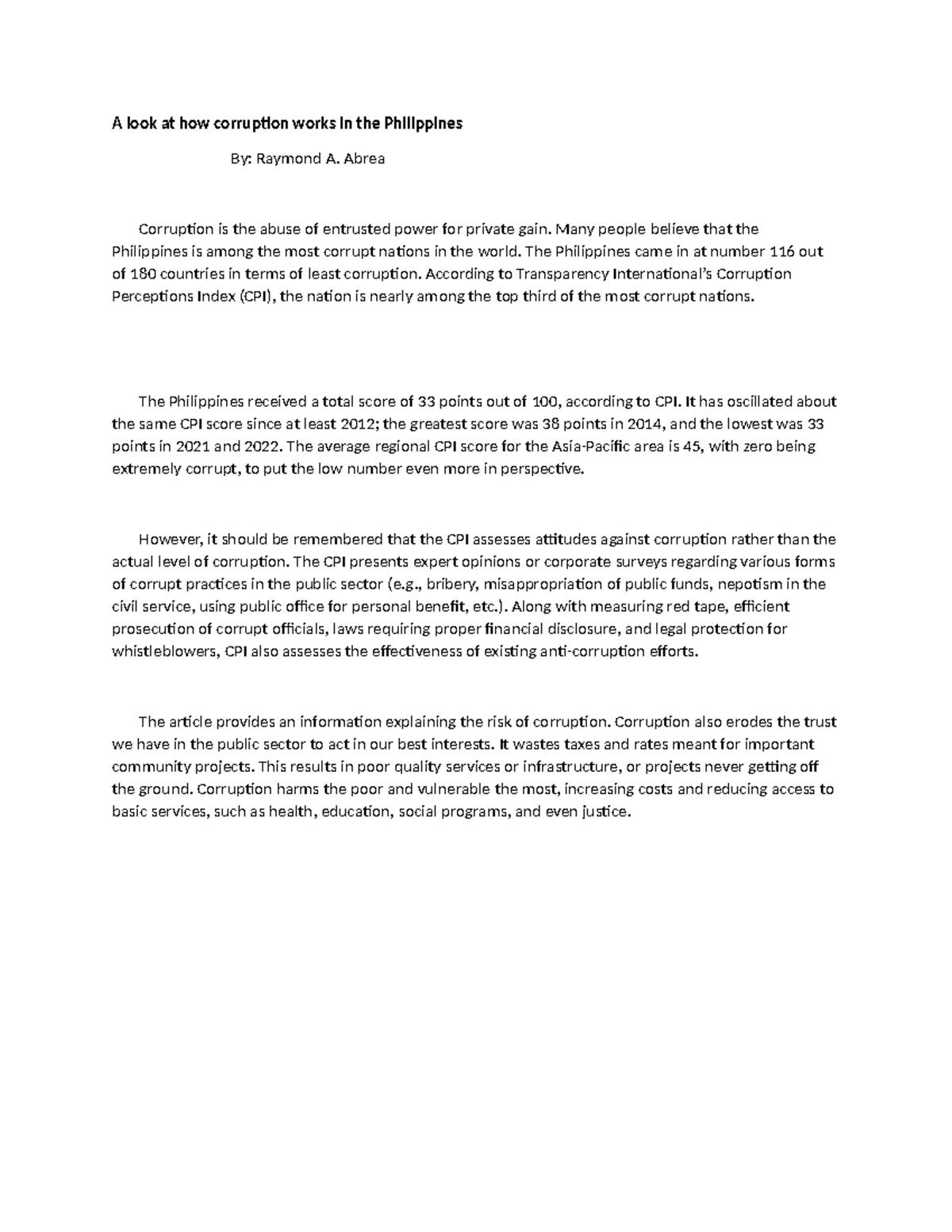 Document for research - A look at how corruption works in the ...