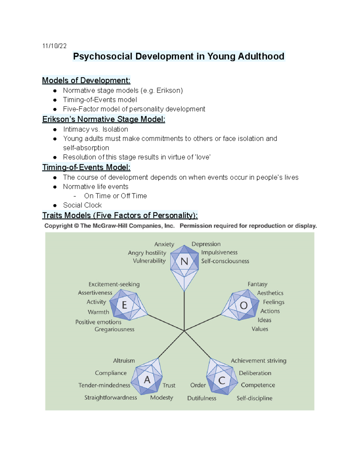 PSYC 203 Chapter 14 - Dr. Shifren - 11/10/ Psychosocial Development in ...