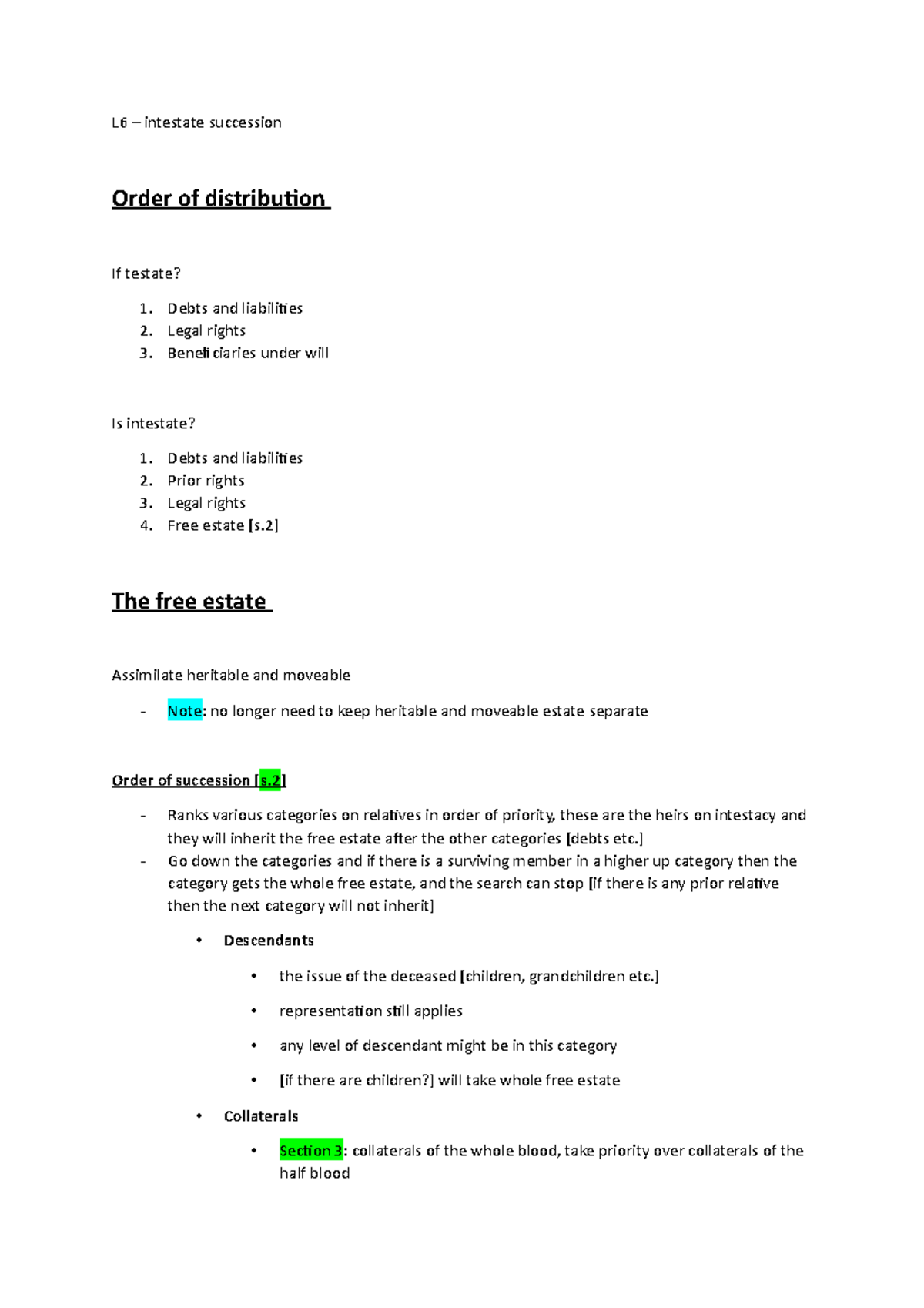 L6 – intestate succession - L6 – intestate succession Order of ...