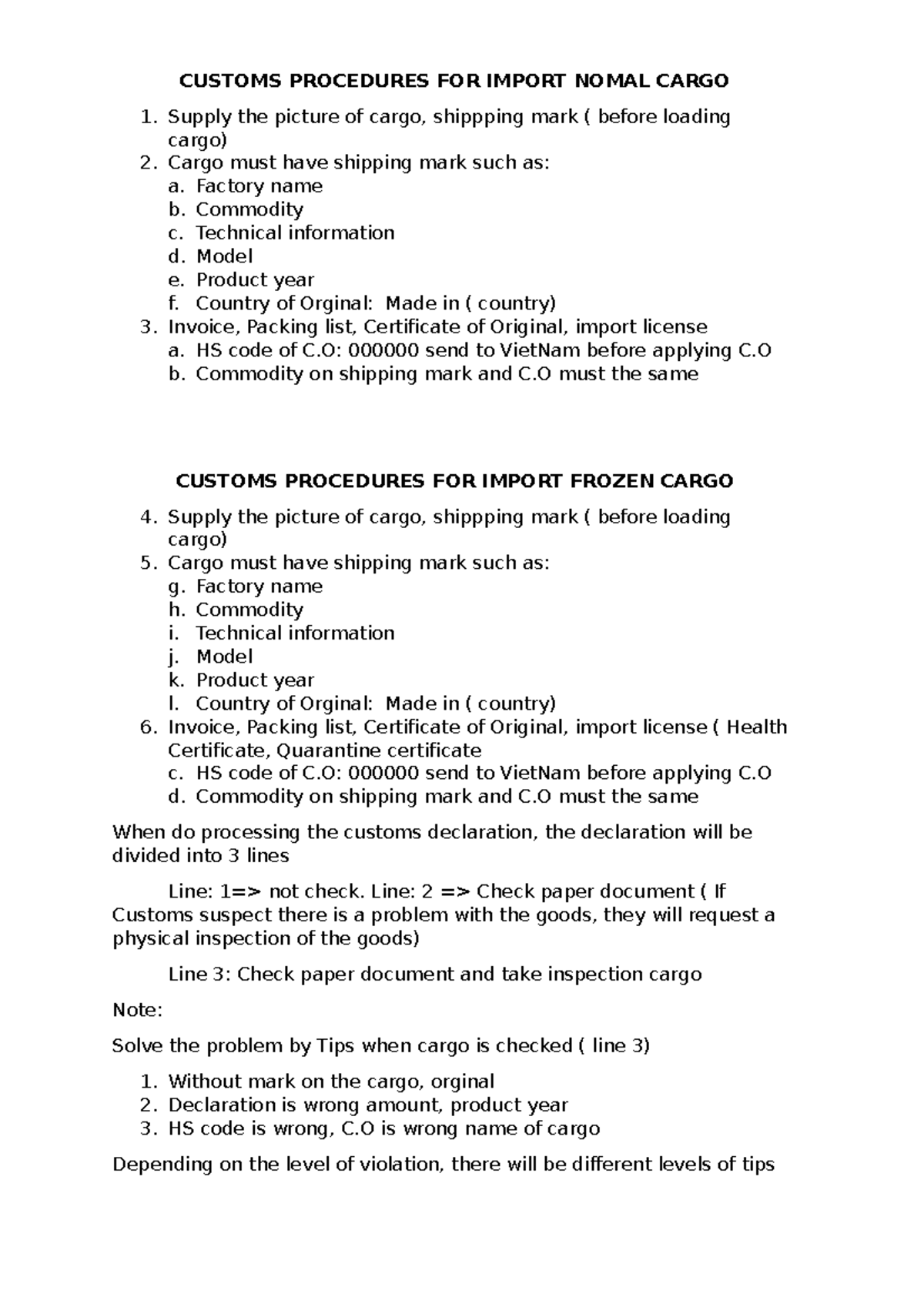Customs Procedures FOR Import Nomal Cargo - CUSTOMS PROCEDURES FOR ...