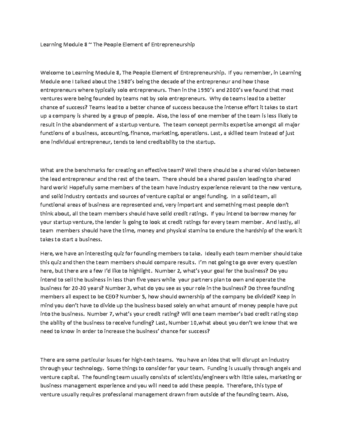 Learning Module 8script - Learning Module 8 ~ The People Element of ...