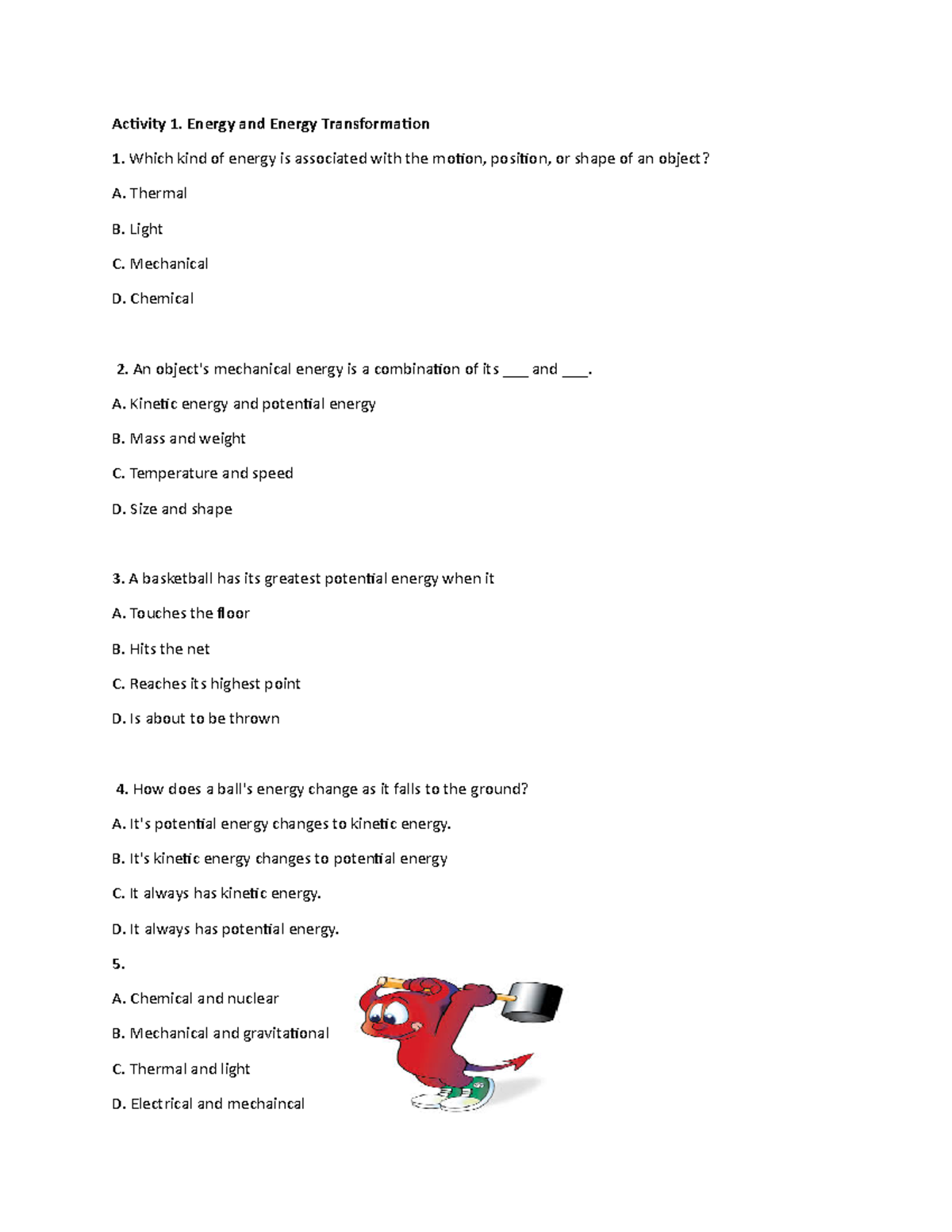 Activity 1-Energy Grade 6 - Activity 1. Energy and Energy ...