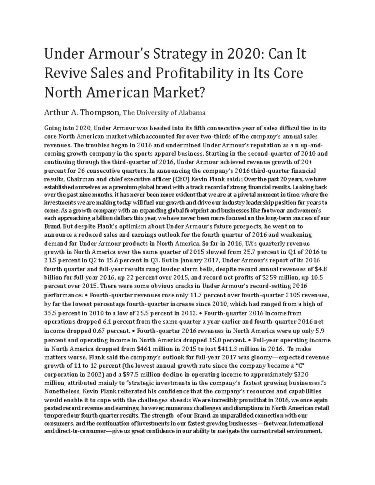 Under Armor - Summary Strategic Business Management - Under Armour’s ...