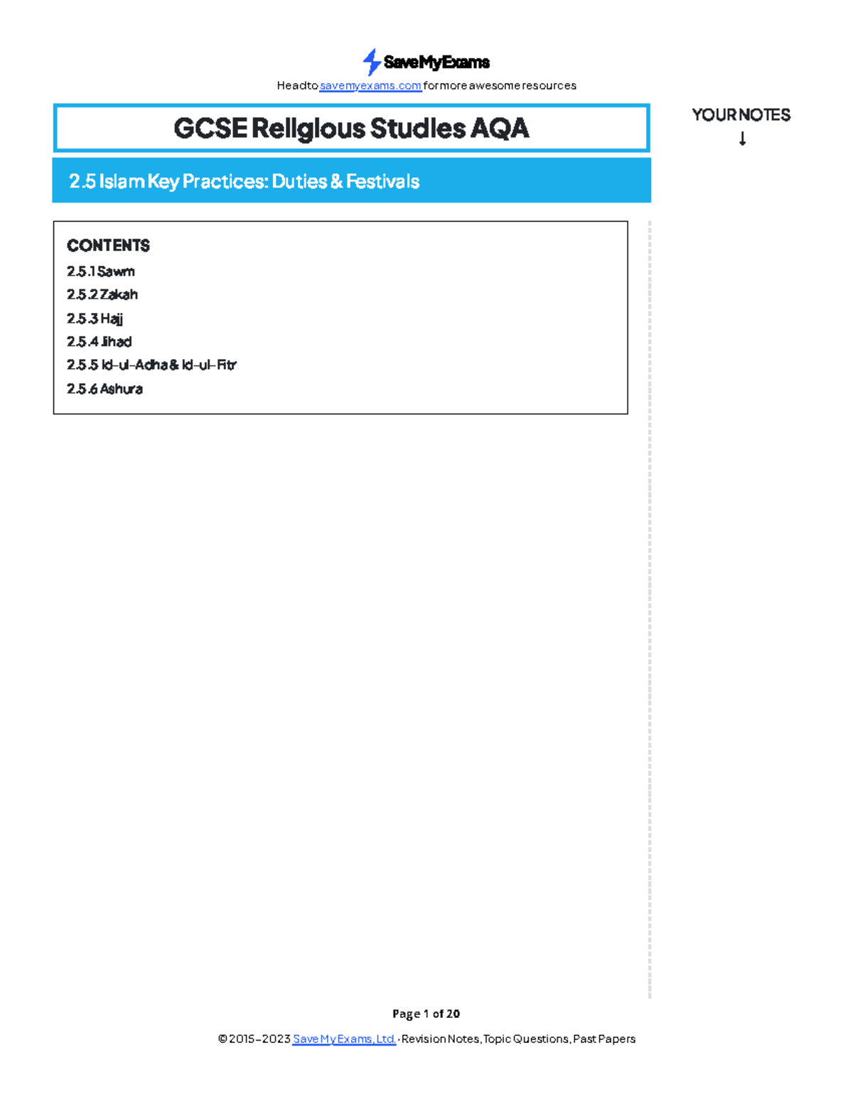 Islamic studies-Sawm - Page 1 of 20 GCSE Religious Studies AQA 2 Islam ...