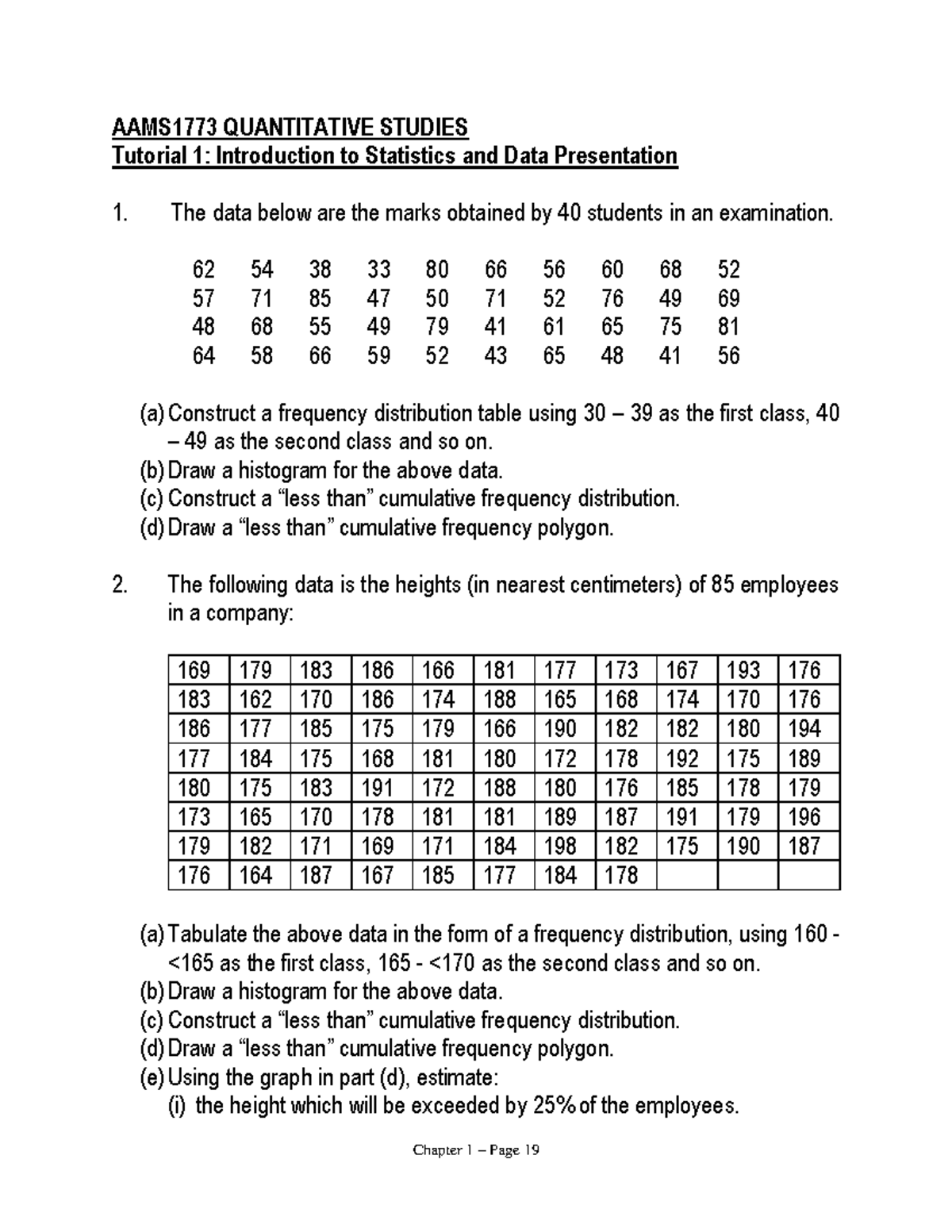 Tutorial 1 - Chapter 1 – Page 19 AAMS17 73 QUANTITATIVE STUDIES Tutorial 1 : Introduction to ...