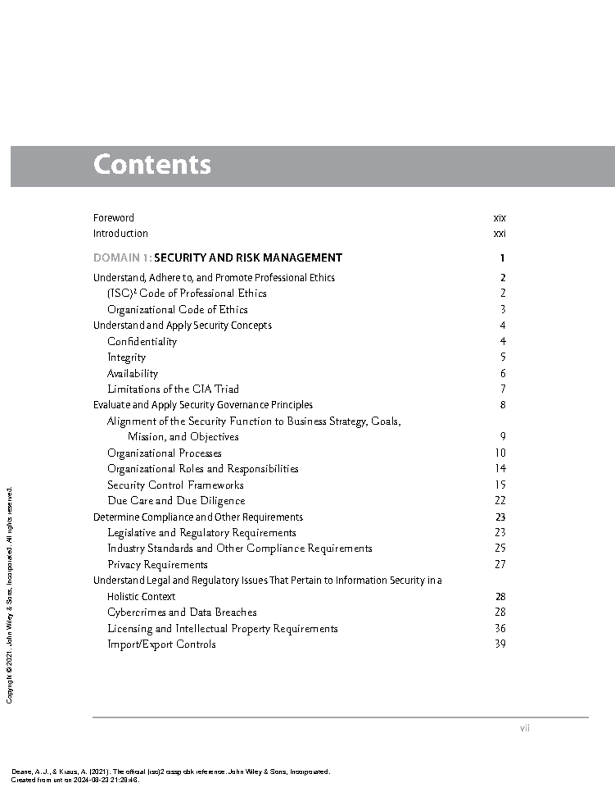 The Official (ISC)2 Cissp CBK Reference - (Contents) - vii Contents Foreword xix Introduction ...