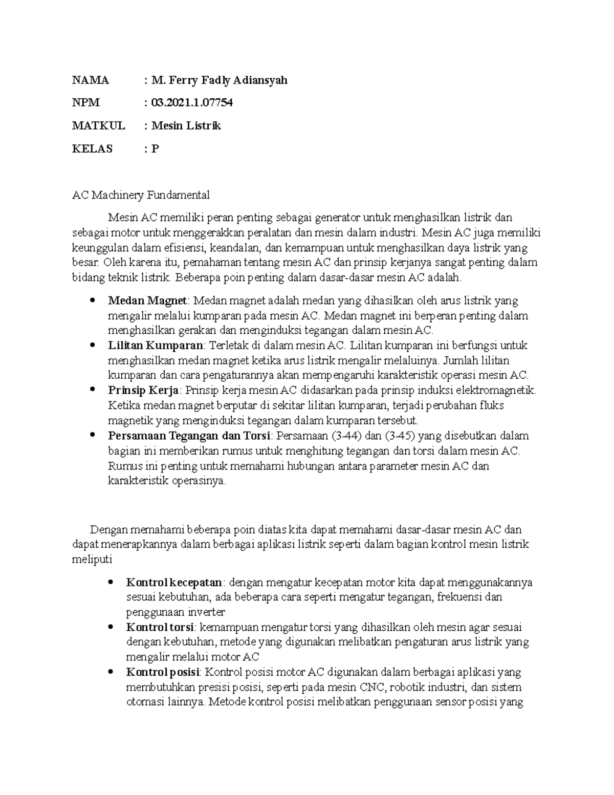 Tugas resume mesin listrik m.ferry fadly adiansyah 03.20221 - NAMA : M ...