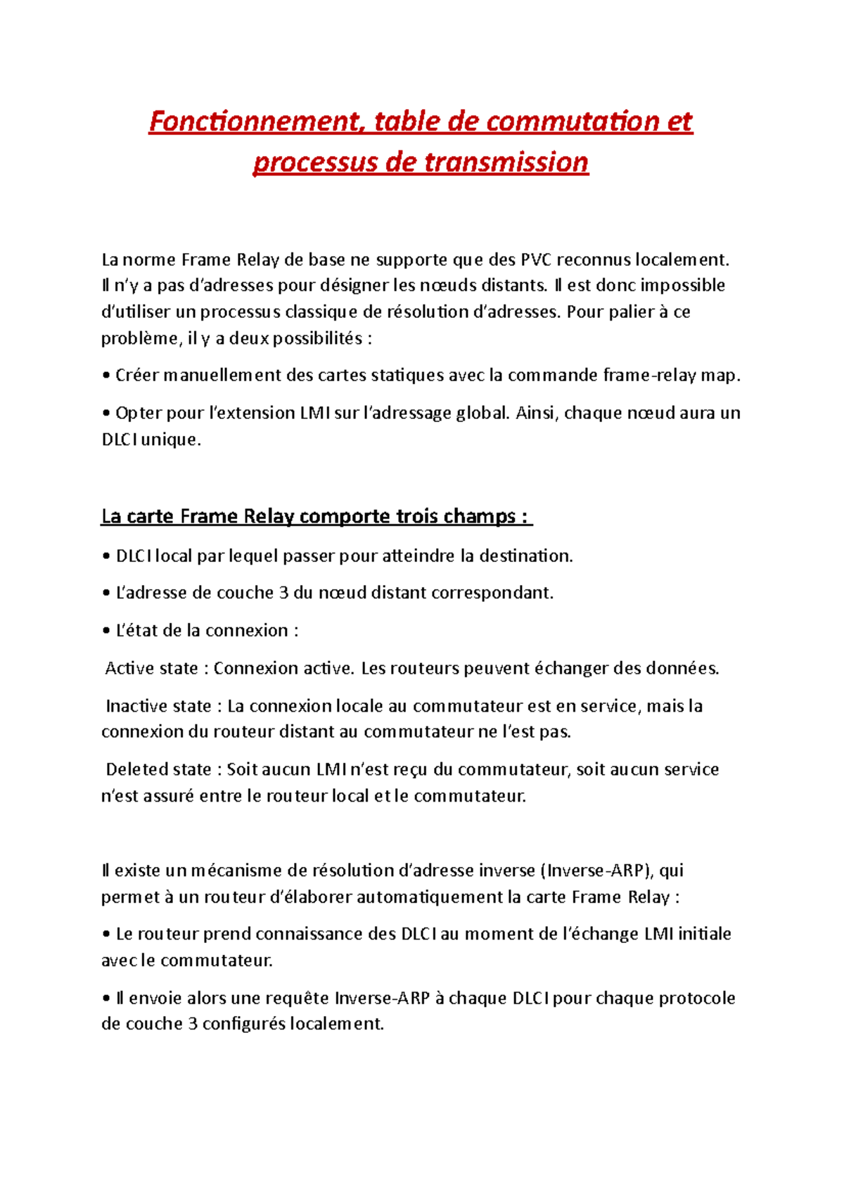 Fonctionnement, table de commutation et processus de - Fonctionnement ...
