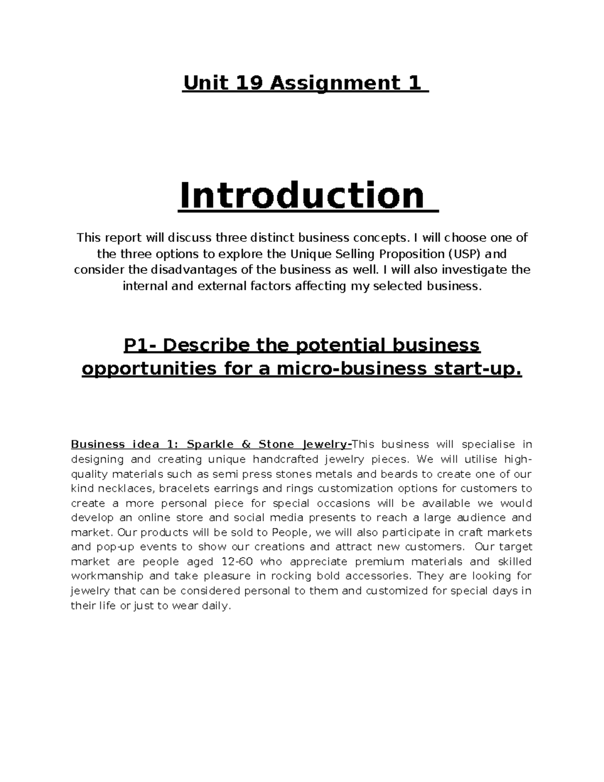 Unit 19 Assignment 1 - pitching for a new business - Unit 19 Assignment ...