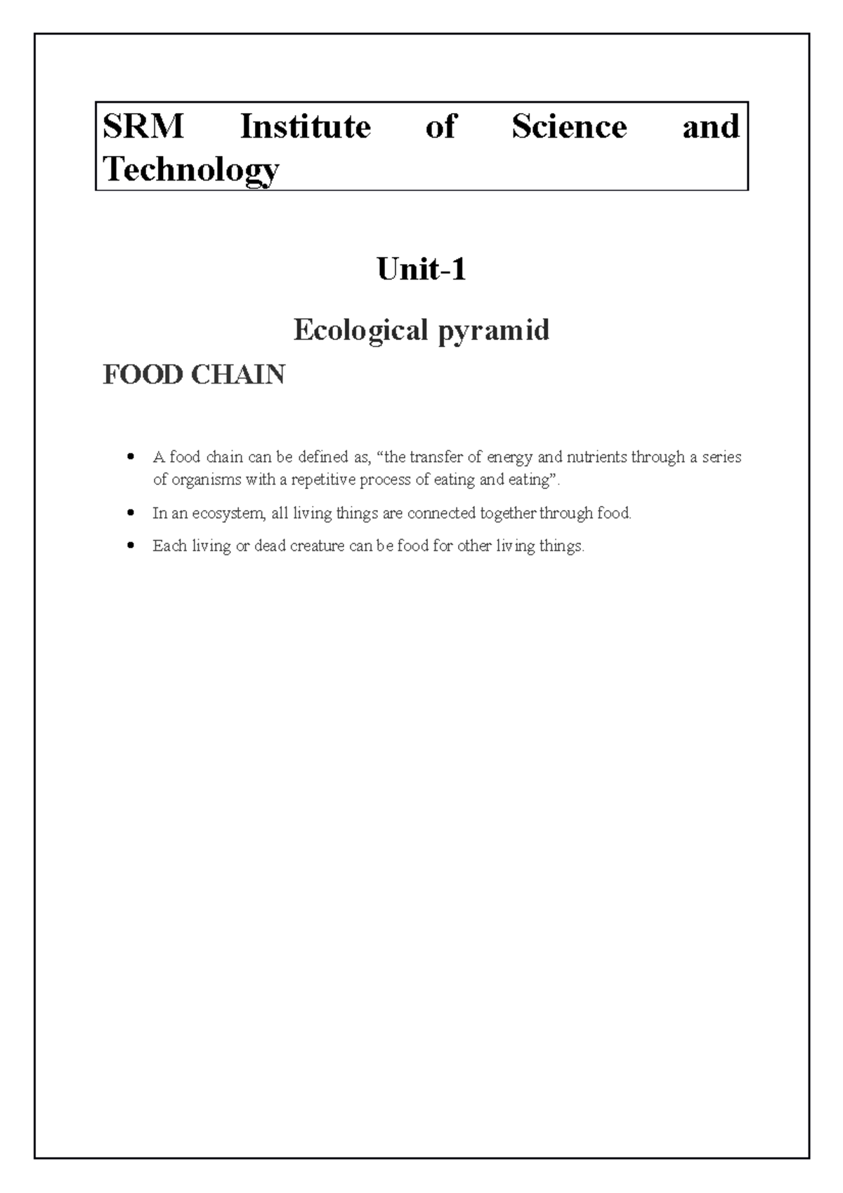 Ecological pyramid - SRM Institute of Science and Technology Unit ...