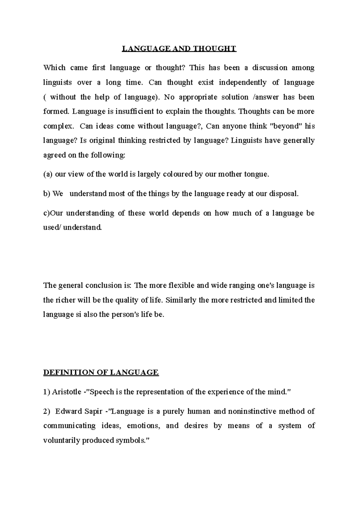 Language AND Thought - LANGUAGE AND THOUGHT Which came first language ...