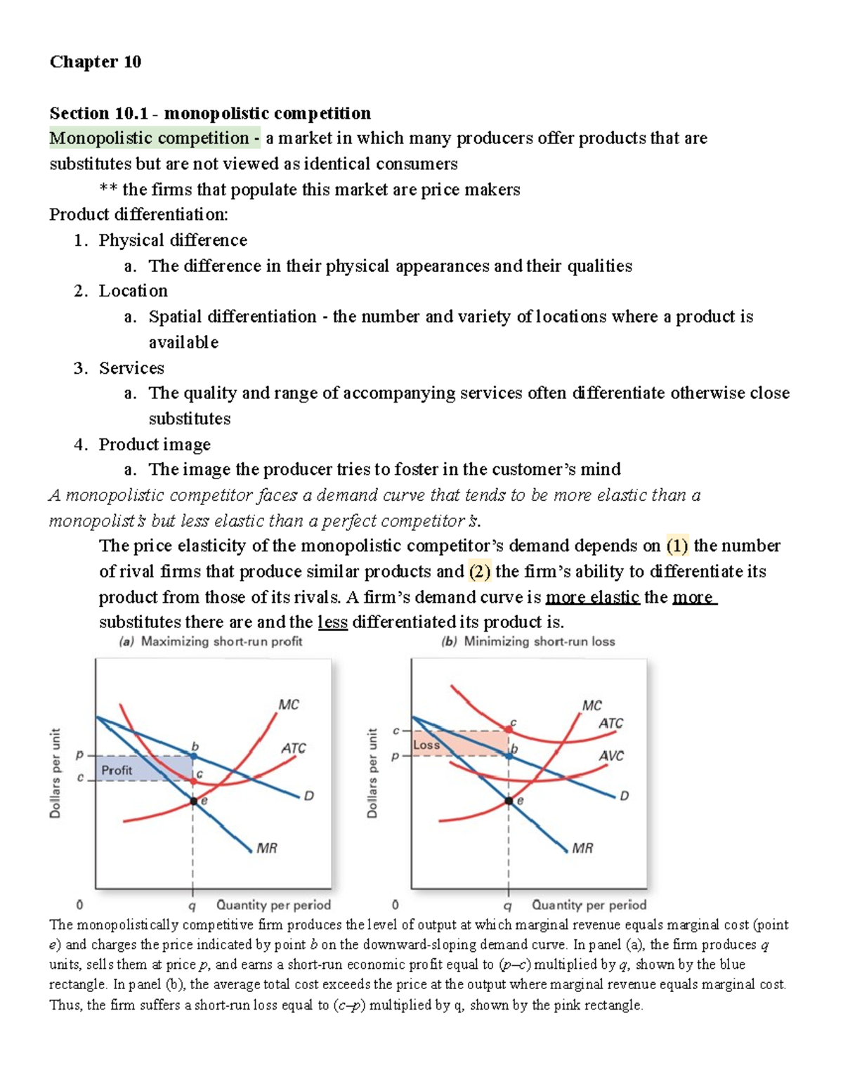 Econ Chapter 10 Notes - Chapter 10 Section 10 - monopolistic ...