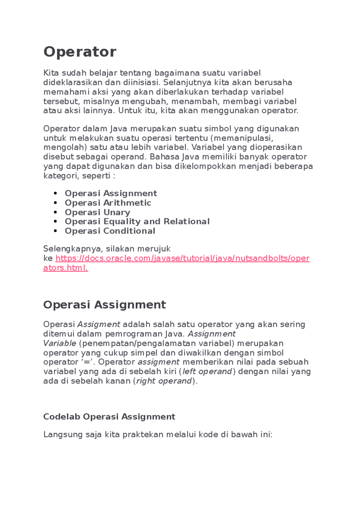 Operator - tugas - Operator Kita sudah belajar tentang bagaimana suatu variabel dideklarasikan ...