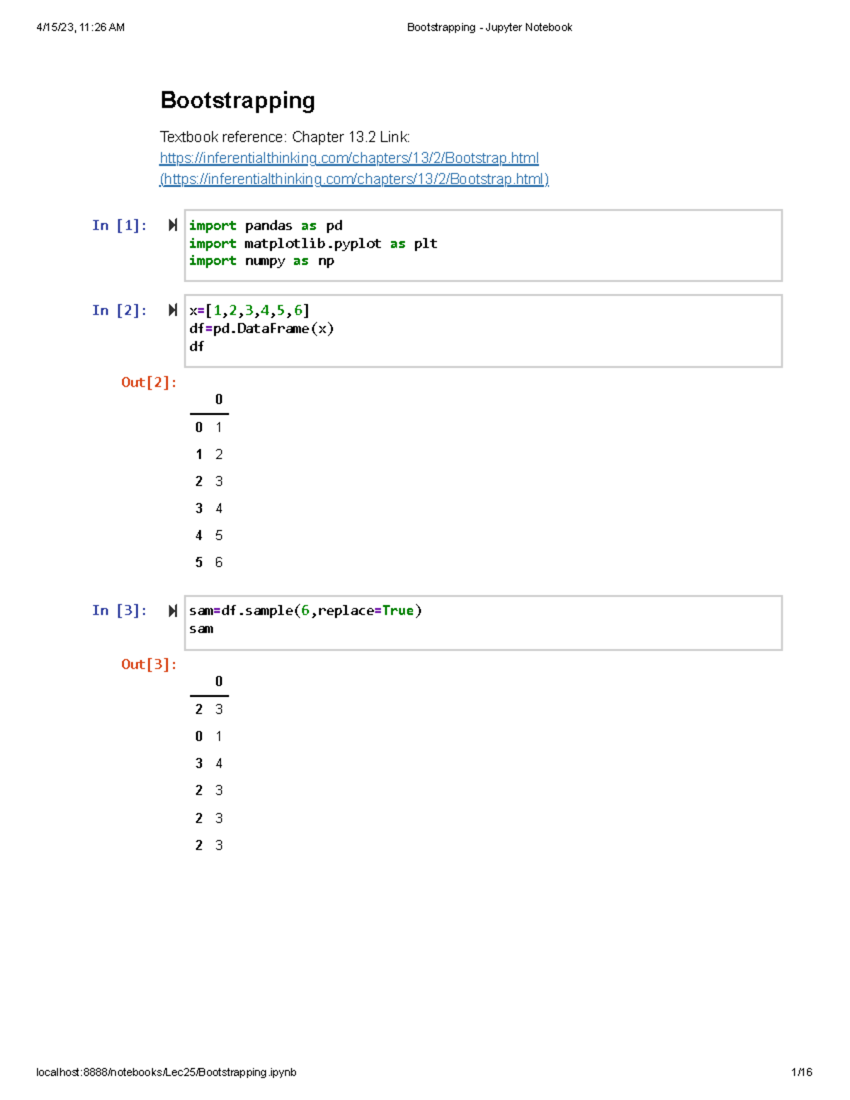 Bootstrapping - Jupyter Notebook - Bootstrapping Textbook reference: Chapter 13 Link: - Studocu