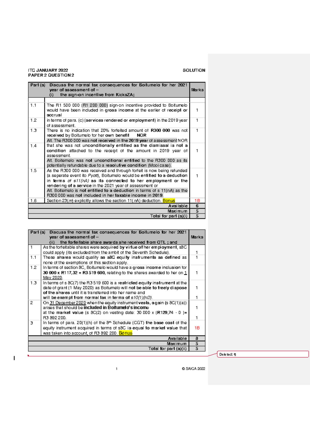 ITC January 2022 Paper 2 Question 2 Solution OTL - PAPER 2 QUESTION 2 Part (a) Discuss the ...