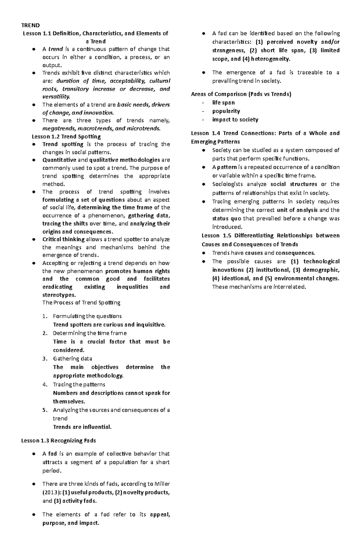 Trends Notes - TREND Lesson 1 Definition, Characteristics, and Elements ...