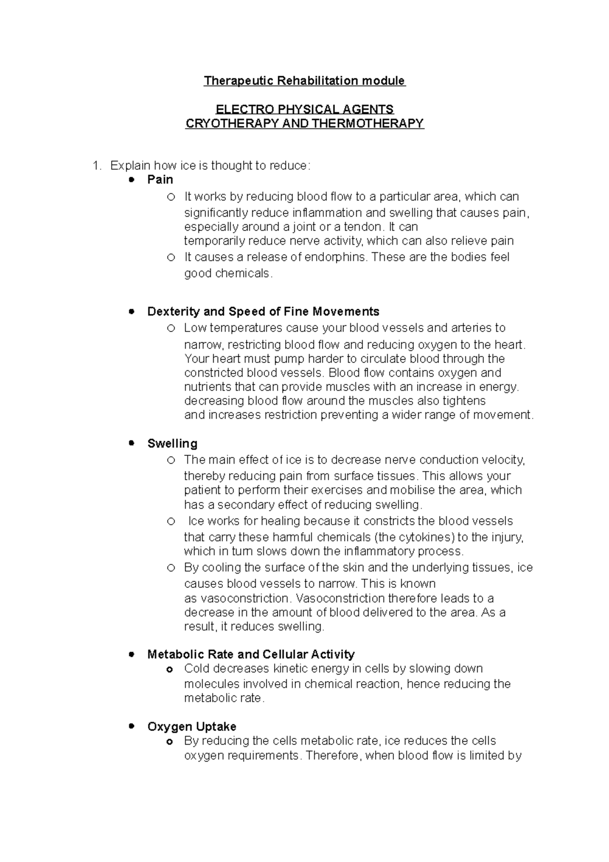 Cryothermy and thermotherapy - Therapeutic Rehabilitation module ...