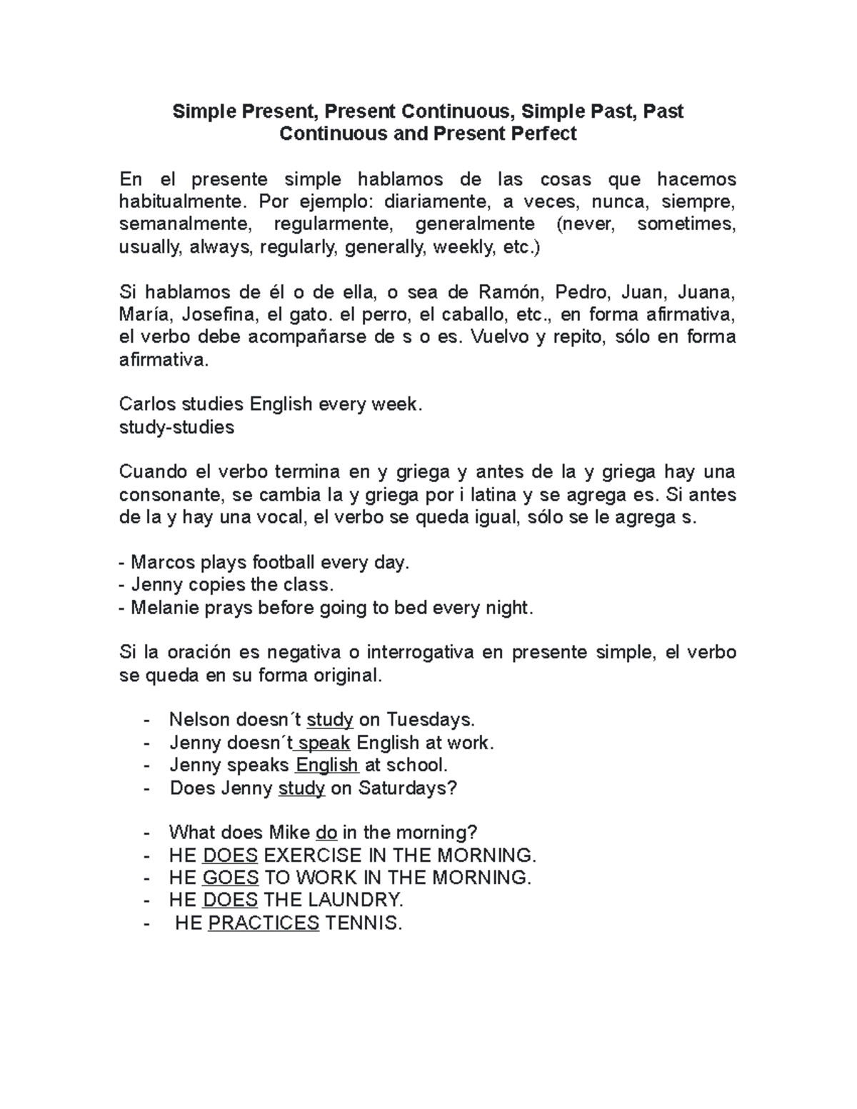 Basic tenses and Exercise Simple Present up to Present Perfect - Simple ...