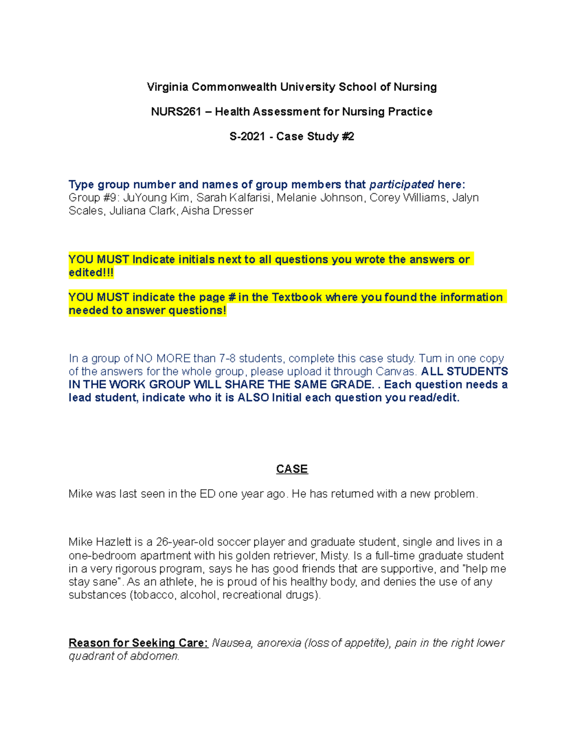 261 case study #2 - assignment - Virginia Commonwealth University ...