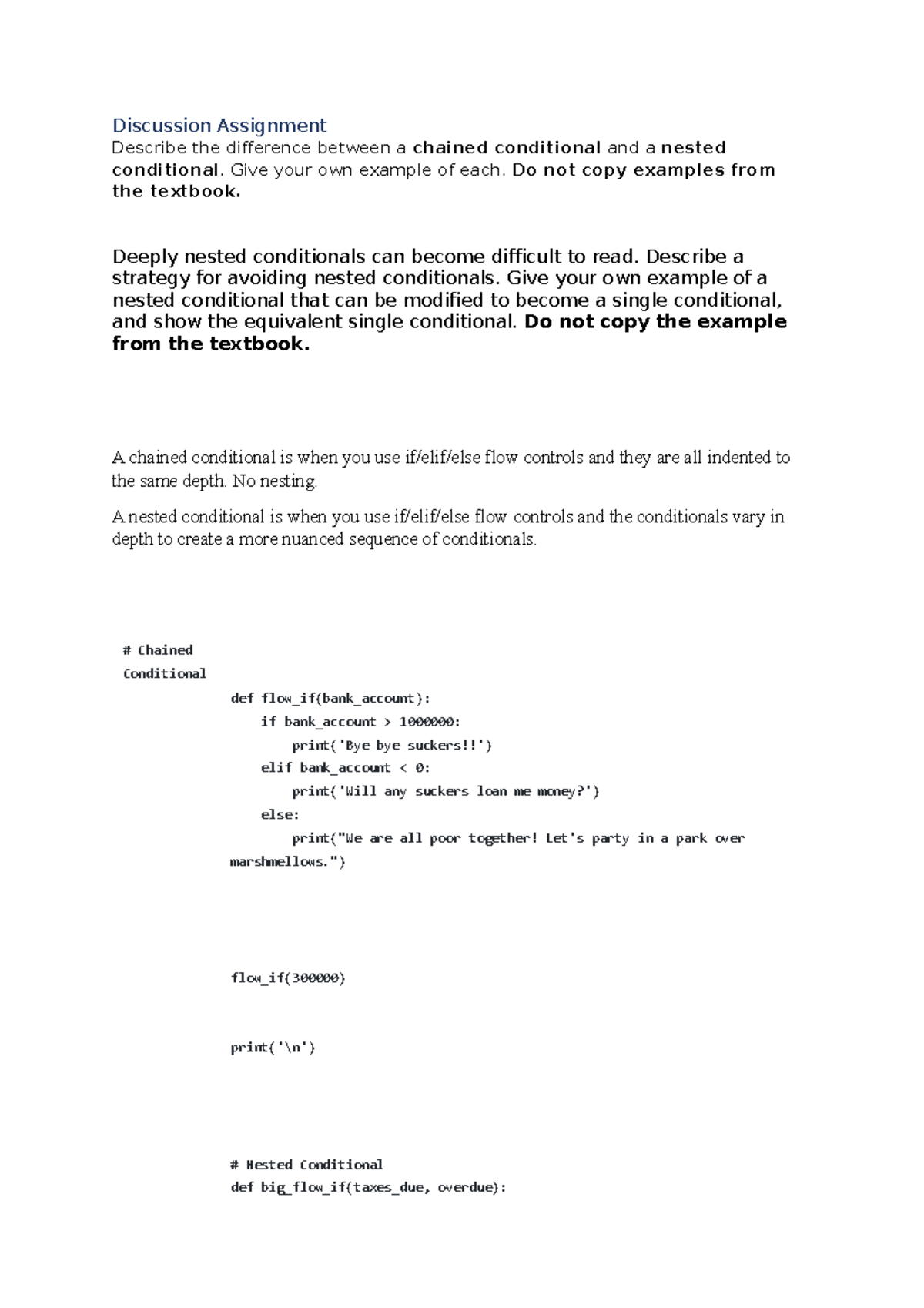 Discussion Assignment - Discussion Assignment Describe the difference ...