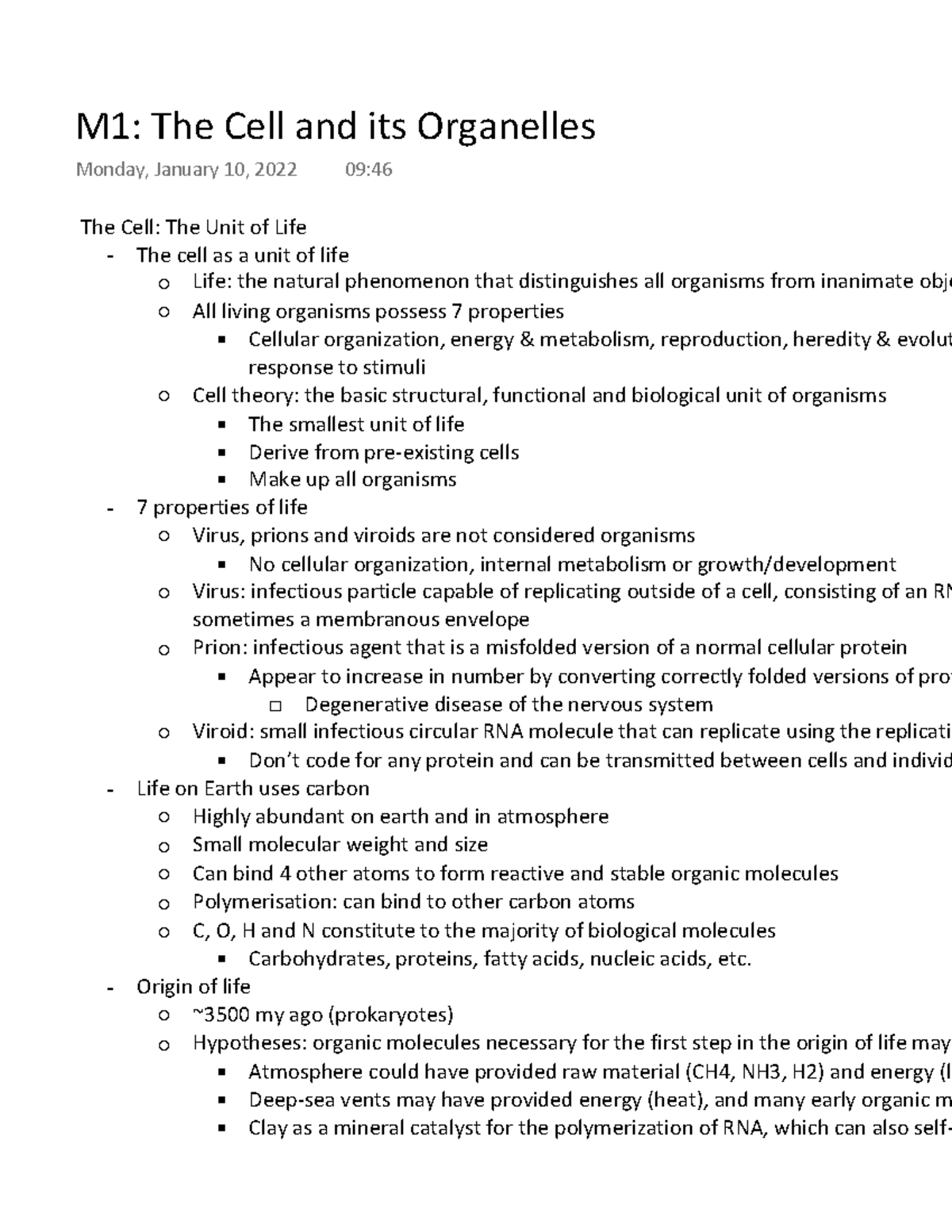 M1 The Cell and its Organelles - The Cell: The Unit of Life The cell as ...