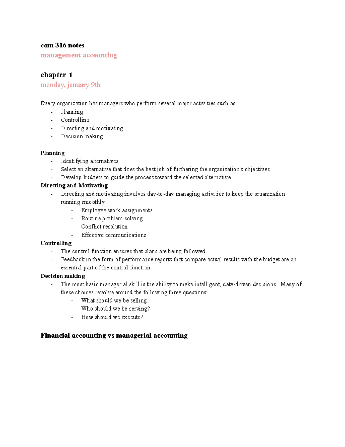 Com 316 notes - management accounting - com 316 notes management ...