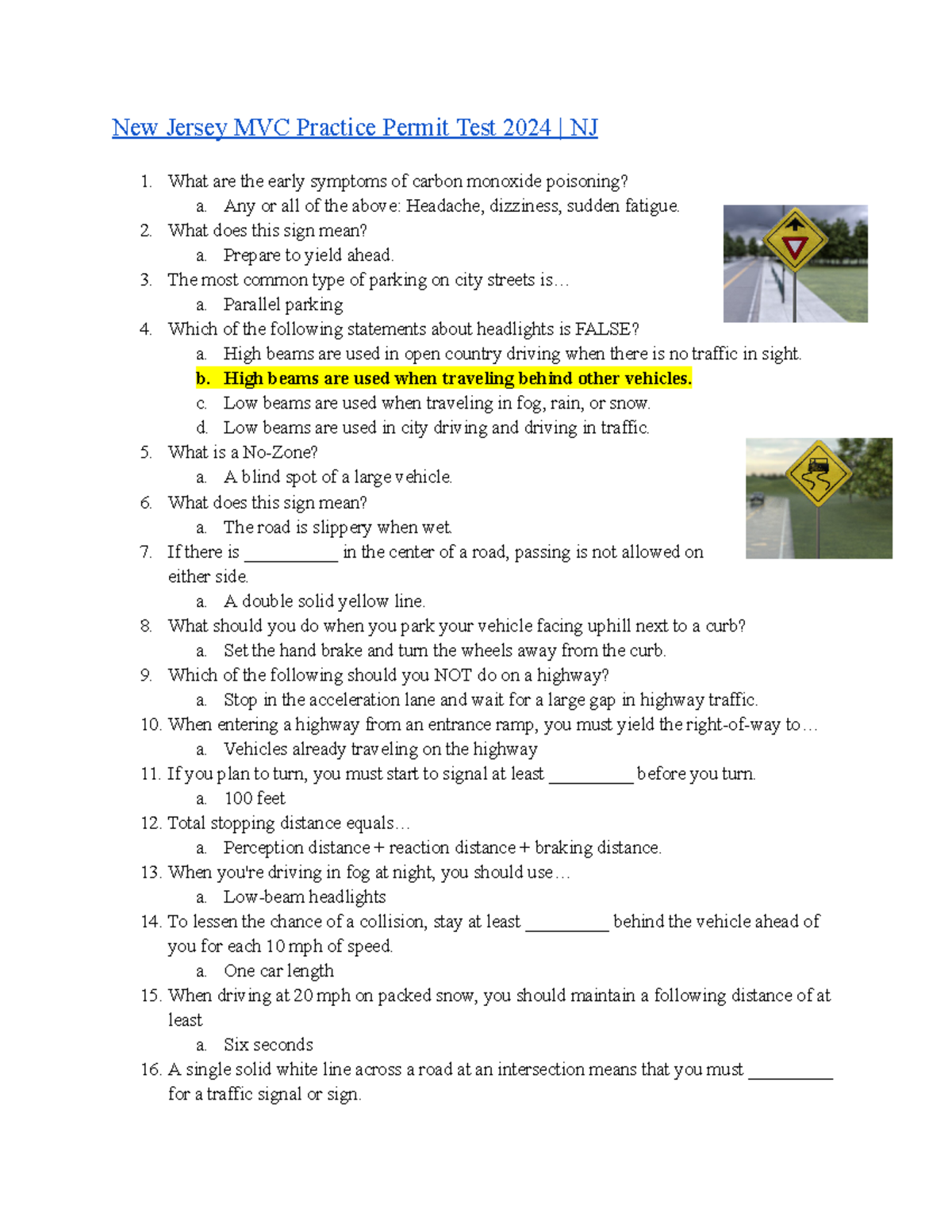 Drivers ED TEST Study Guide - New Jersey MVC Practice Permit Test 2024 ...