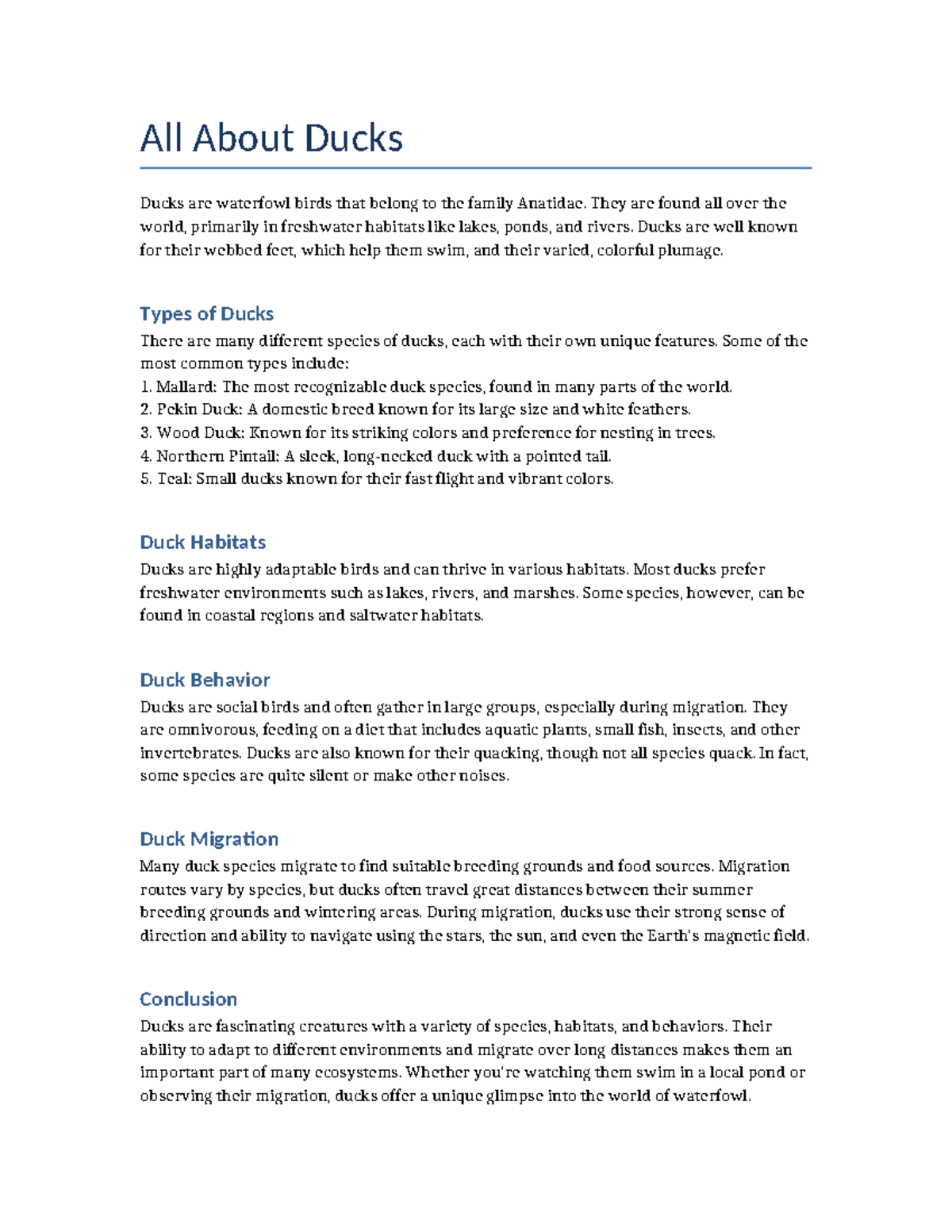 All About Ducks - 1234 - All About Ducks Ducks are waterfowl birds that ...