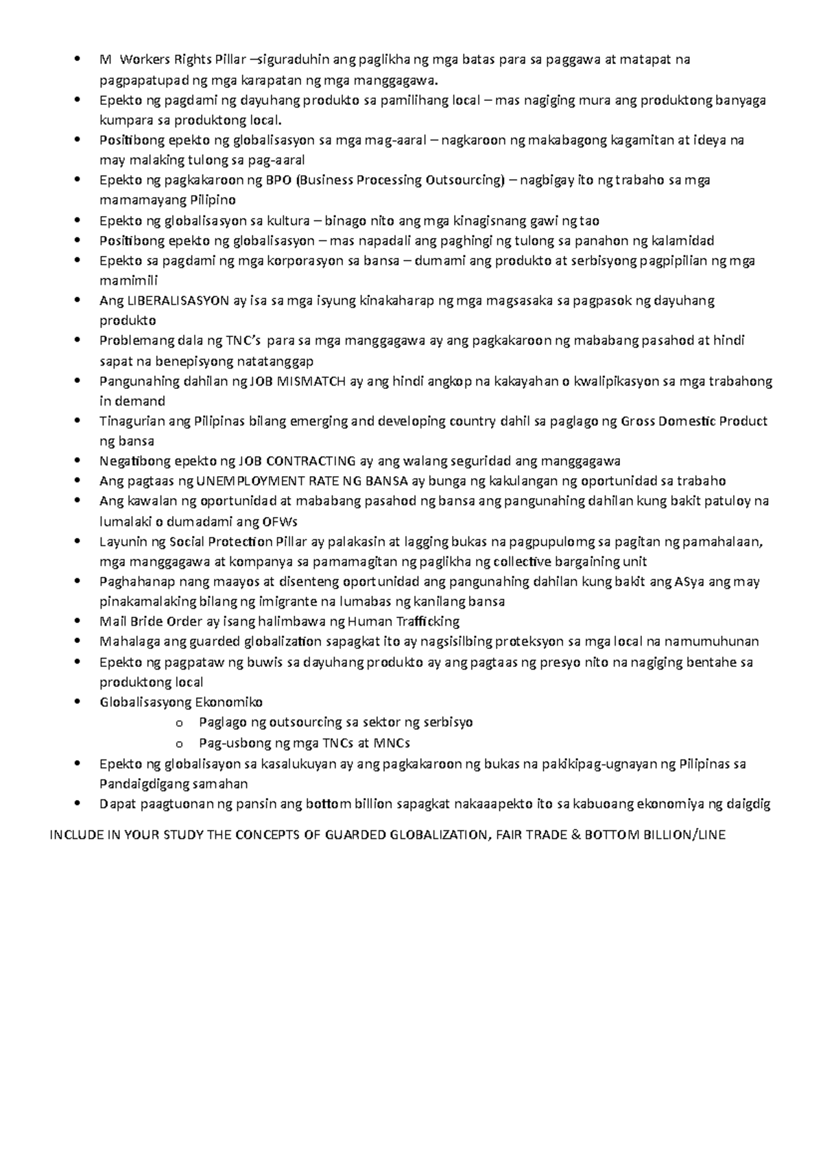 Q2-AP- Reviewer - M Workers Rights Pillar –siguraduhin ang paglikha ng ...